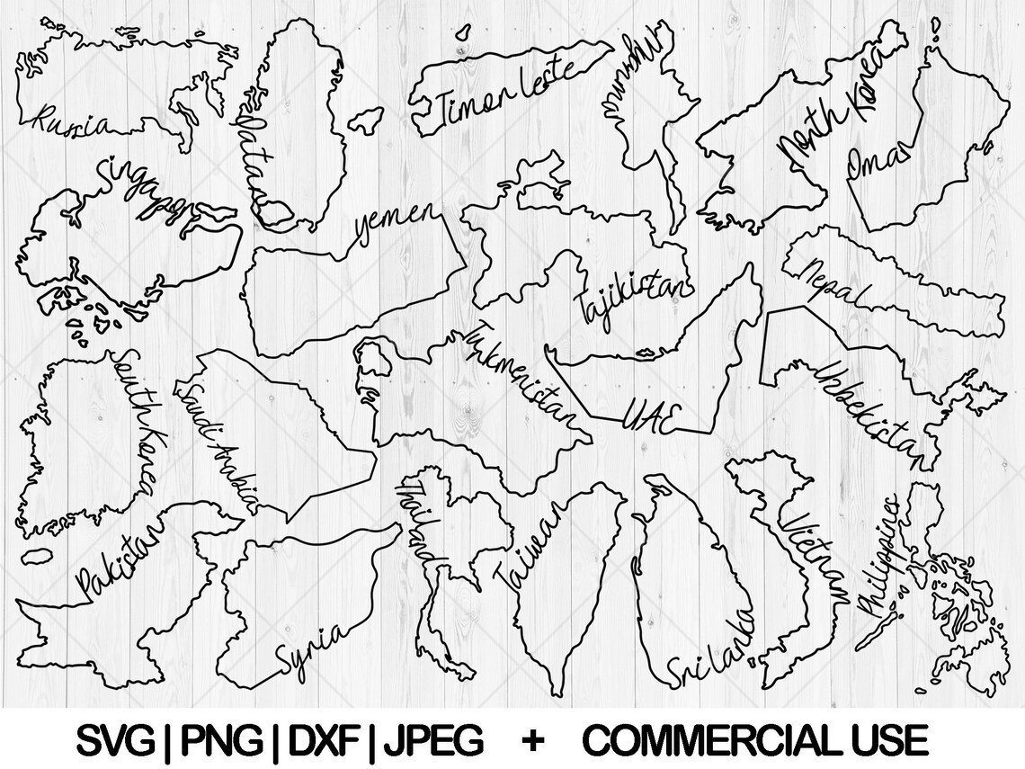 Asia Map Svg, Asia Country Svg, Dxf, Png, Jpg, Pdf, Sale Map Svg ...