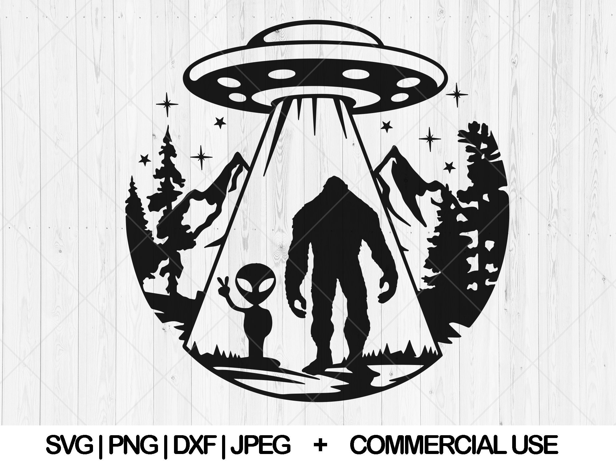 Alien Abduction Svg, Bigfoot and Alien Under the Moon Svg, Dxf, Png ...