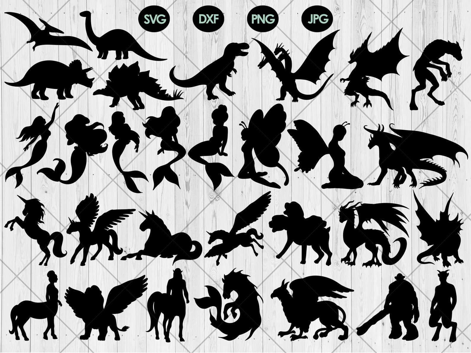30 Mythical Creatures and Dinosaur Svg Bundle, Mythical Animal Svg, Dxf ...
