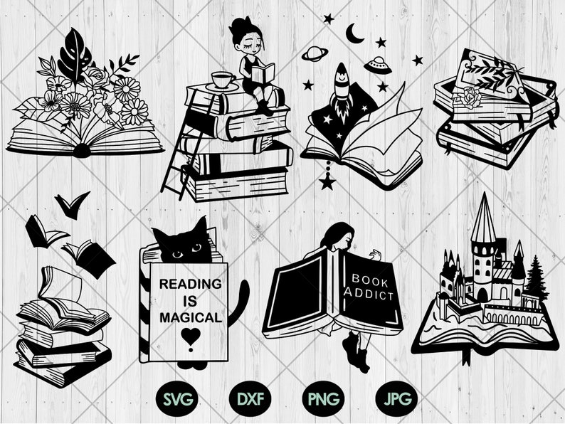 Book Art Svg Bundle Book Lover Bookish Svg Dxf Png Jpg - Etsy