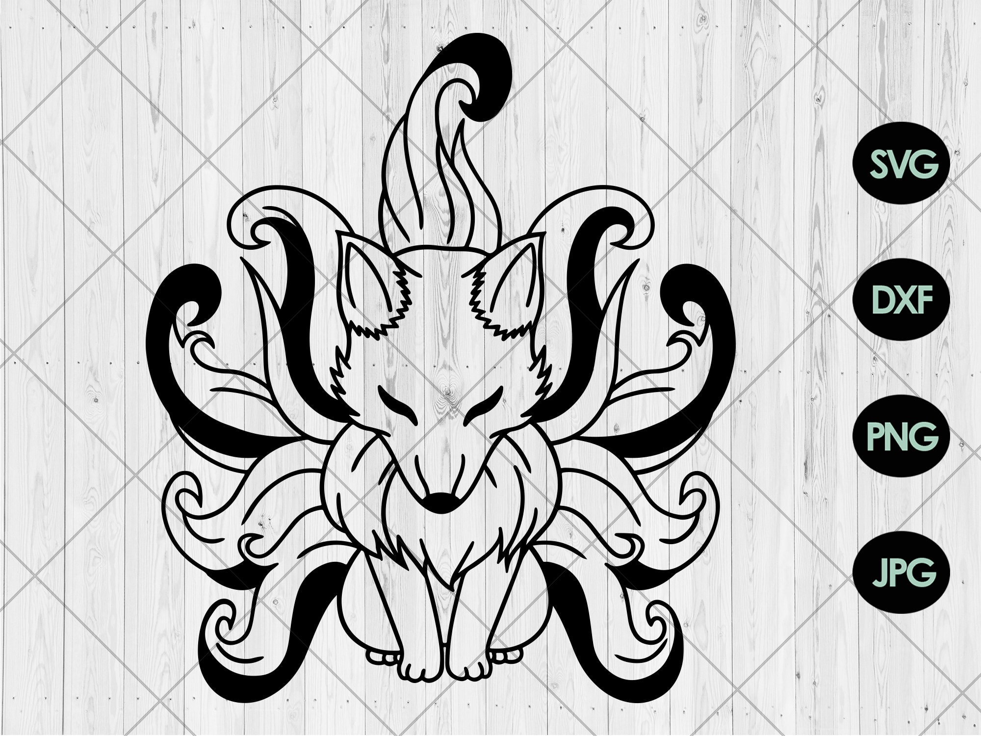 9 Schwanz Fuchs svg Kitsune svg dxf png jpg Nine tailed | Etsy