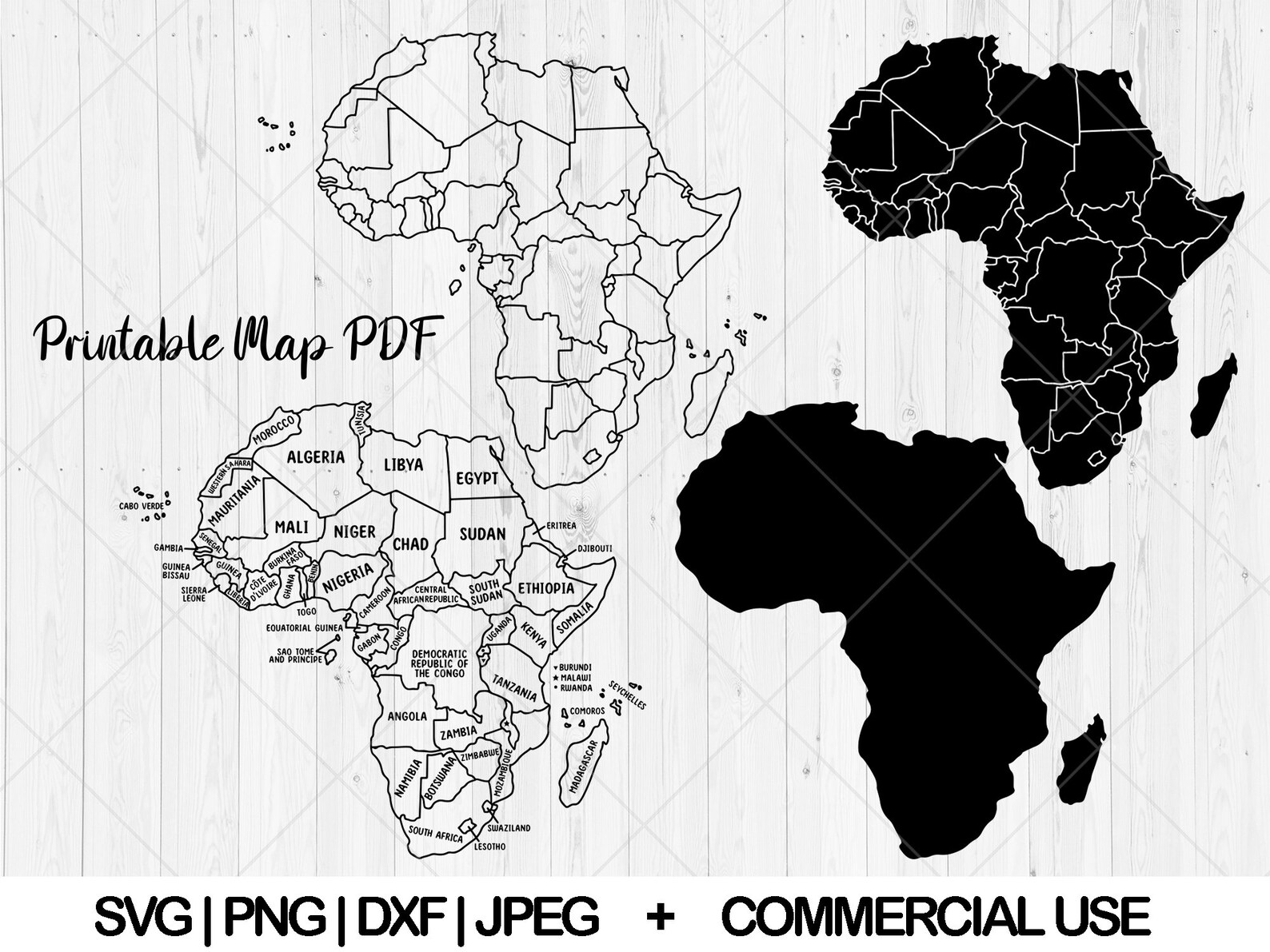 Afrika Karte svg, Afrika Land svg, dxf, png, jpg, pdf, Verkauf Karte svg, druckbare Karte, Reise ...