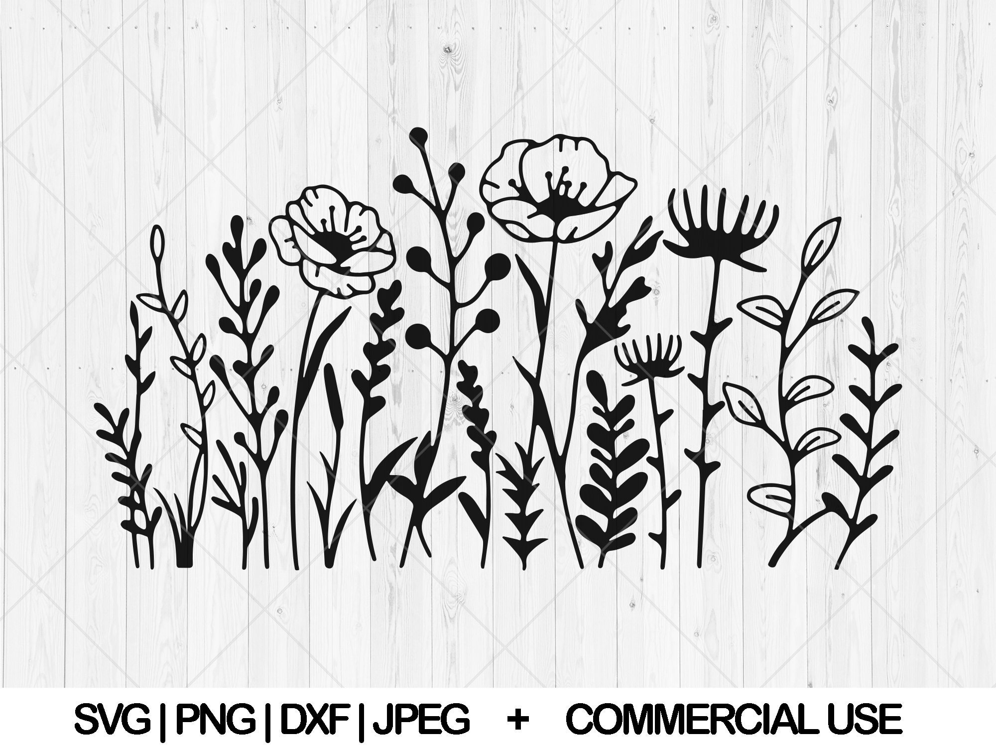 Wildflower Svg Bundle, Flower Meadow Svg, Dxf, Png, Jpg, Wildflowers ...