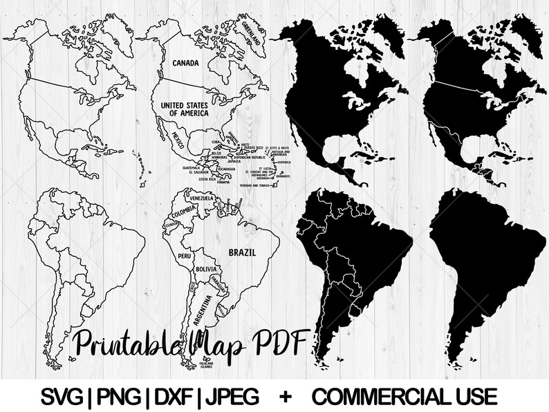 North and South America Map Svg, America Map Svg, Dxf, Png, Jpg, World ...