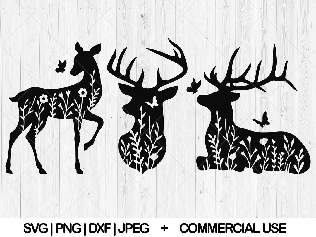 Floral Deer Svg, Deer With Flowers Svg, Dxf, Png, Jpg, Wildflower Deer ...