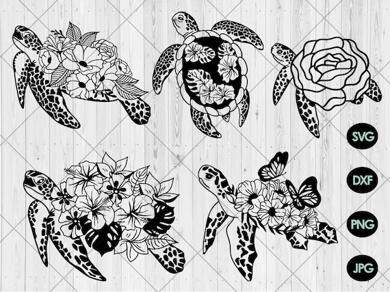 5 Floral Sea Turtle Svg Bundle Sea Turtle With Flower Svg - Etsy