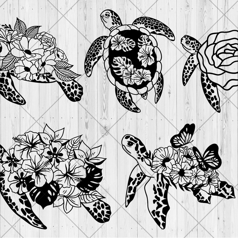 Sea Turtle With Flowers Svg - Etsy