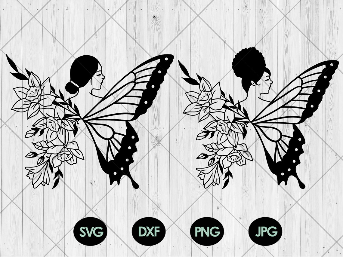 Floral Butterfly Girl Svg Flowers Butterfly Woman Svg Dxf | Etsy