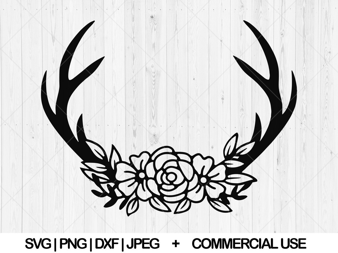 Floral Deer Antlers Svg Deer Antler Svg Dxf Png Boho Etsy
