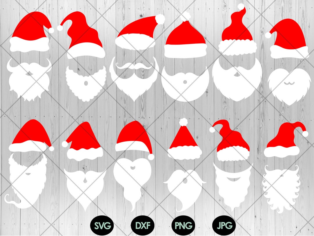 12 Santa Hat and Beard Svg Bundle, Santa Beard Svg, Dxf, Png, Jpg, Cute ...