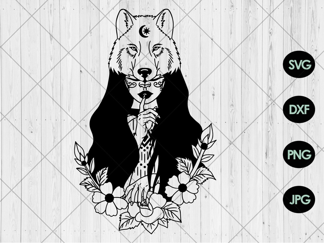 Native American Svg , Floral Wolf Girl Svg, Png, Dxf, Jpg , Woman With ...
