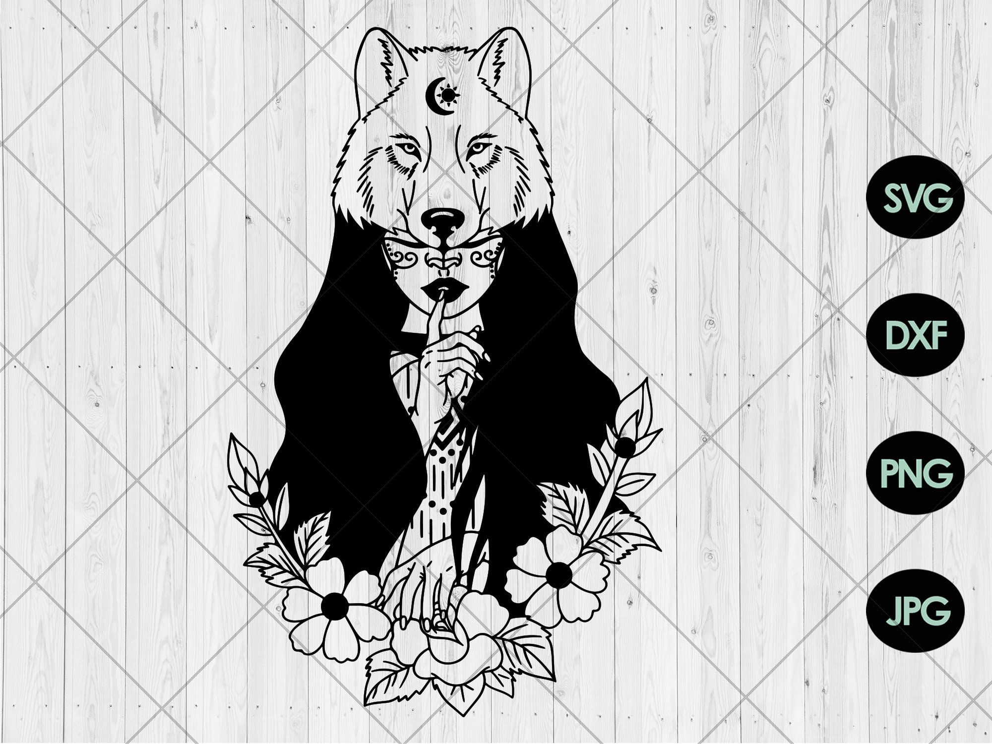 Native American Svg , Floral Wolf Girl Svg, Png, Dxf, Jpg , Woman With ...