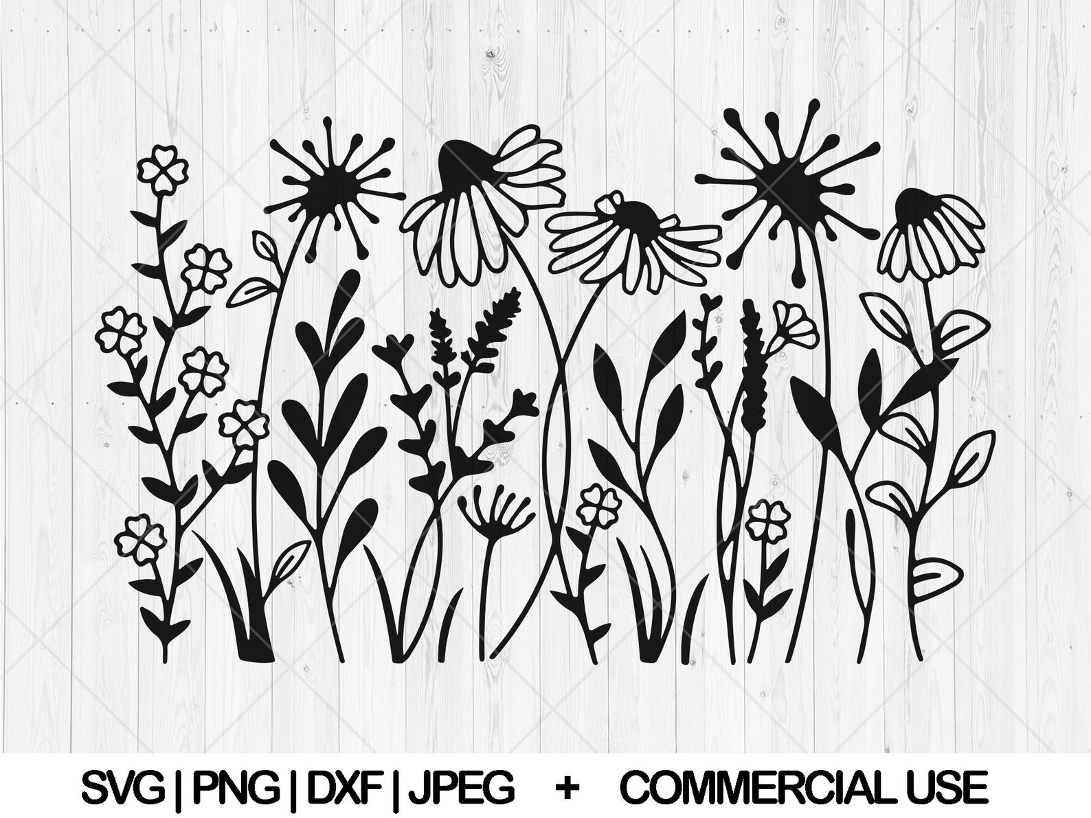 Wildflower Svg Bundle, Flower Meadow Svg, Dxf, Png, Jpg, Wildflowers ...
