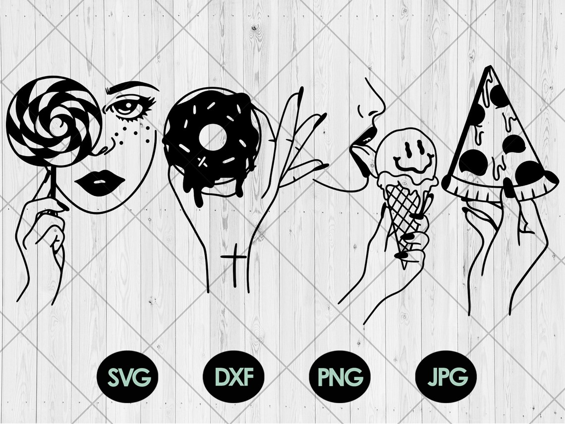 4 Fast Food Svg Bundle Hand Holding Lollipop Donut Ice Cream - Etsy