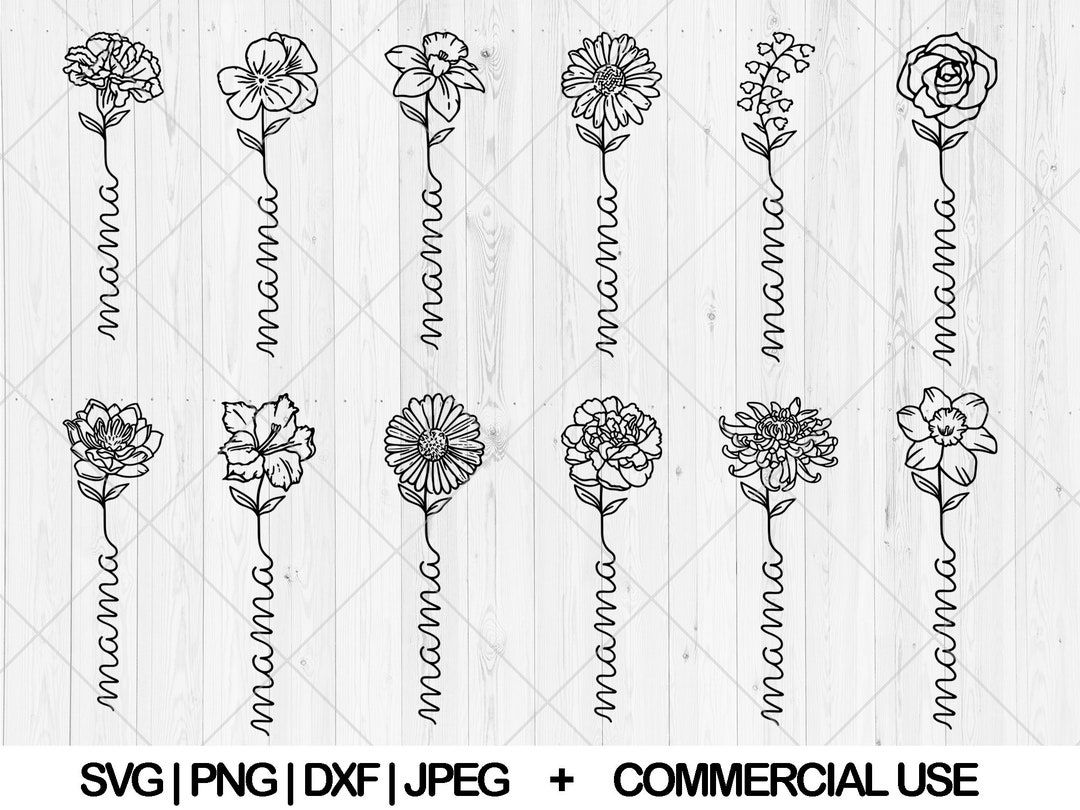 Mama Birth Month Flowers Svg, Floral Mama Svg, Dxf, Png, Jpg, Birth ...