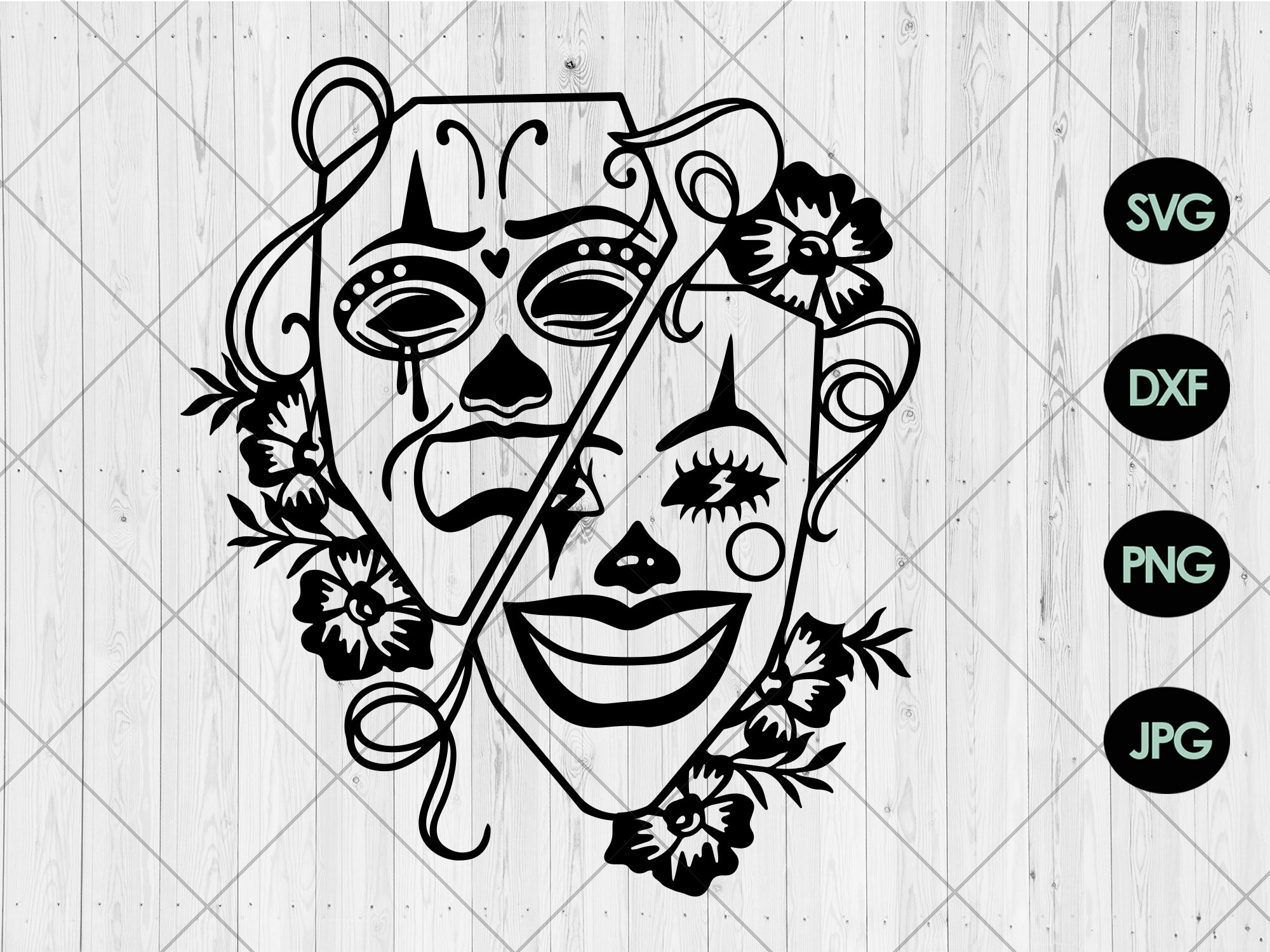 Máscara Triste Feliz Svg Máscara Floral Feliz Y Triste Svg Png Dxf Máscara Dramática