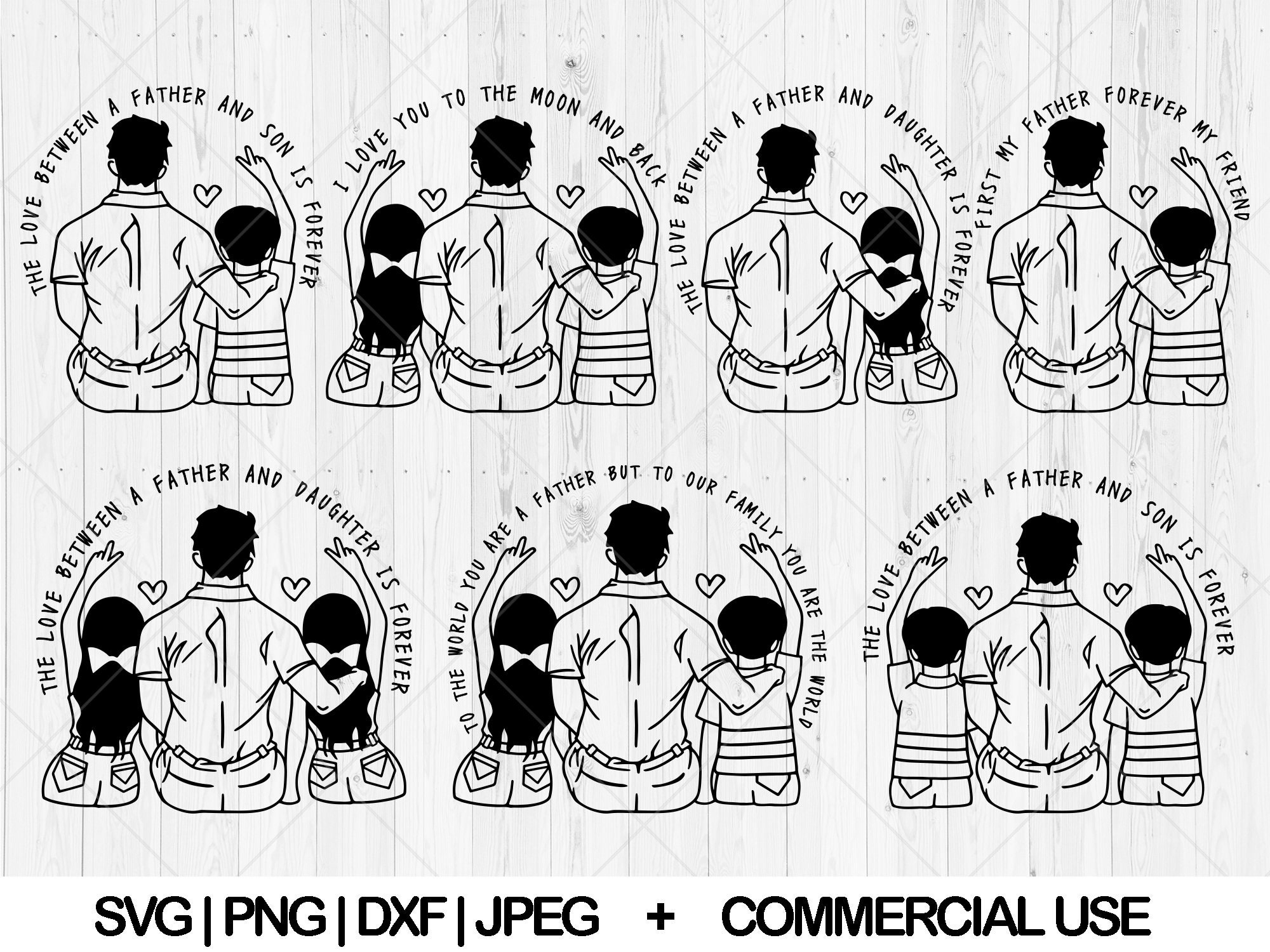 Padres aman el paquete svg, padre e hijo svg, dxf, png, jpg, cita de ...