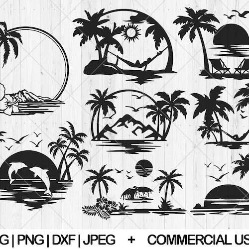 8 Beach Scene Svg Bundle Sunset Beach Svg Dxf Png Jpg - Etsy