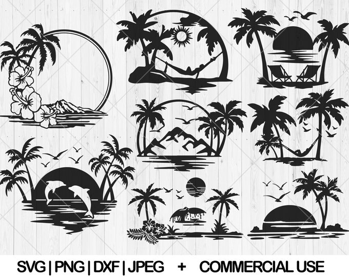 Strand Szene svg Bundle, Strand Leben svg, Insel Palme svg, tropische ...