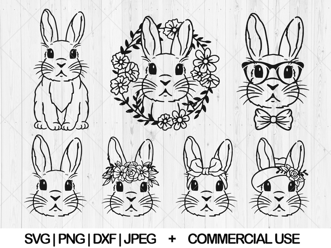 Bunny Svg Bundle, Floral Bunny Svg, Dxf, Png, Jpg, Easter Bunny Svg ...