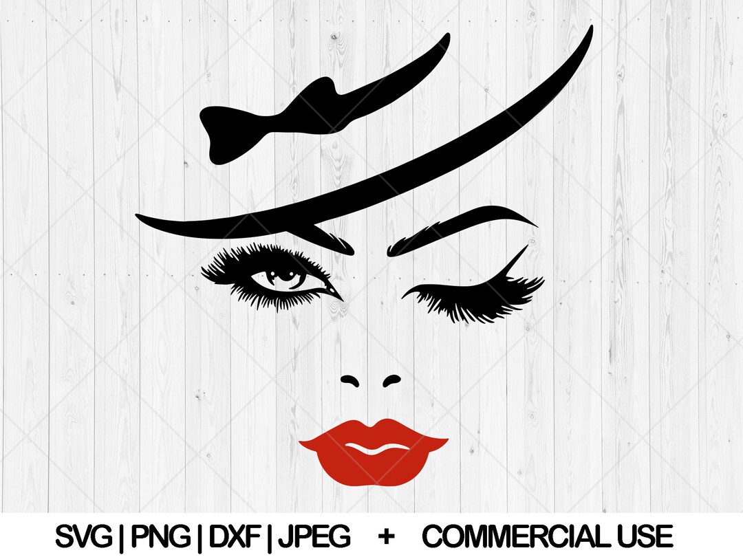Woman Face Svg, Makeup Face Svg, Woman With Hat Svg, Eyelash Svg, Red ...