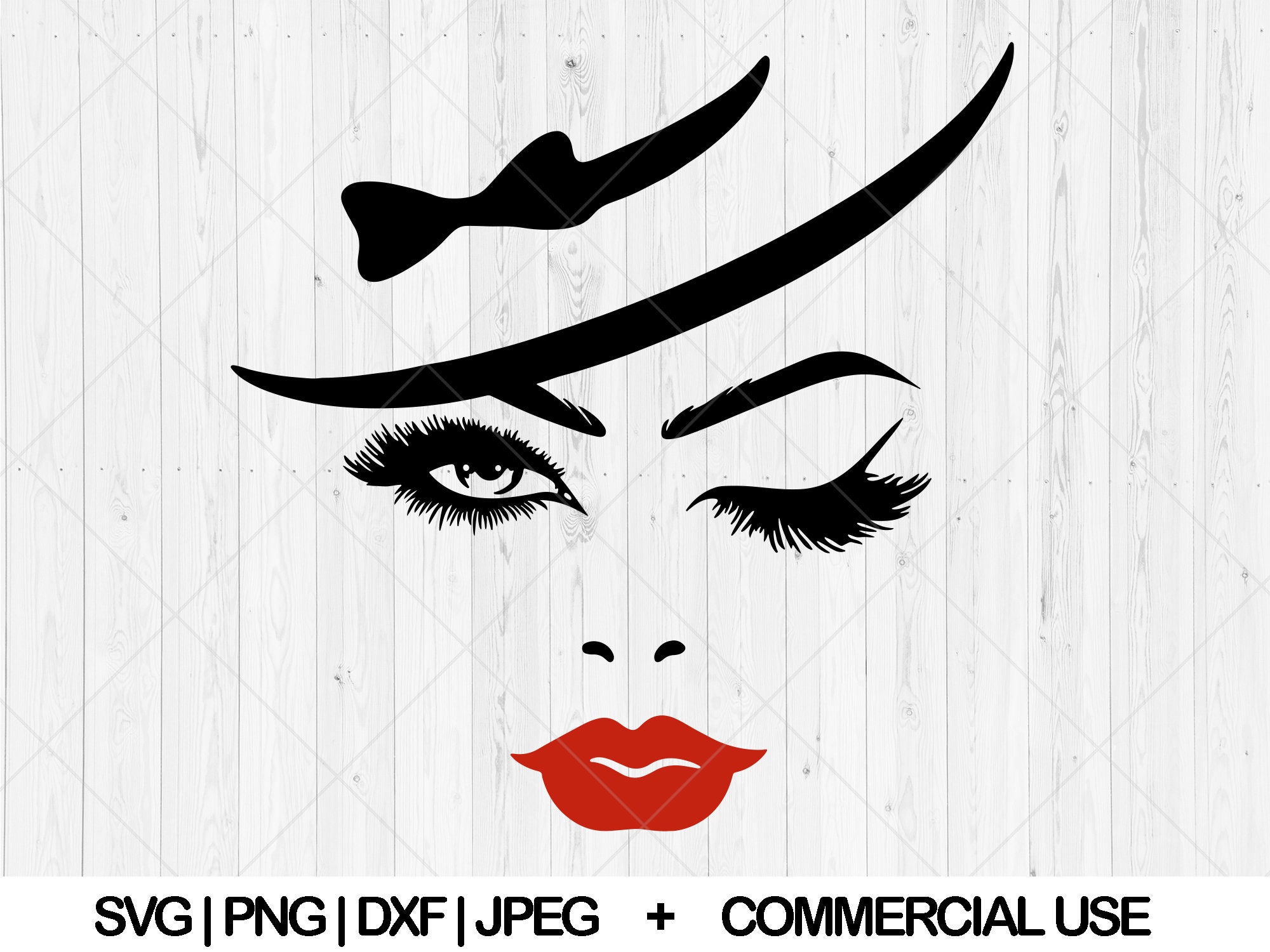 Woman Face Svg, Makeup Face Svg, Woman With Hat Svg, Eyelash Svg, Red ...