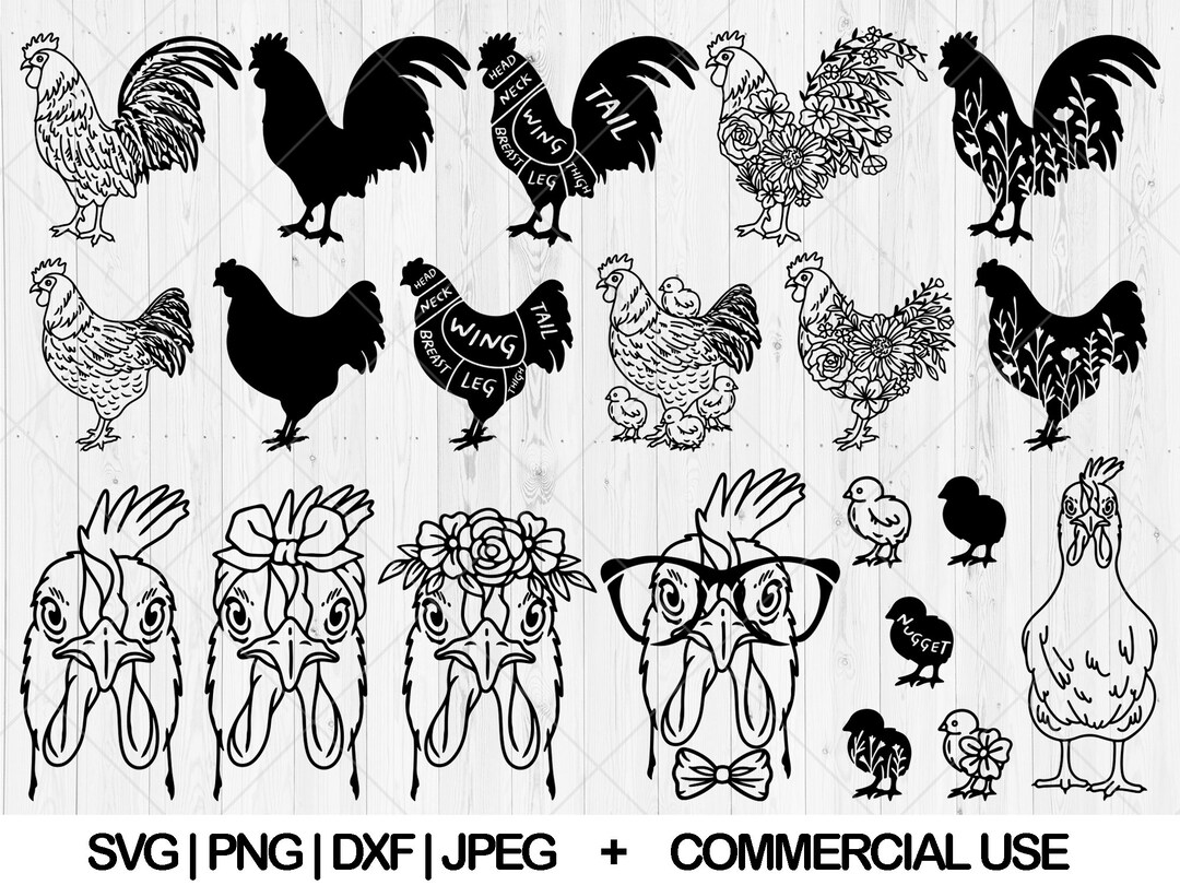 Chicken Svg Bundle, Rooster Svg, Dxf, Png, Jpg, Baby Chick Svg, Chicken ...