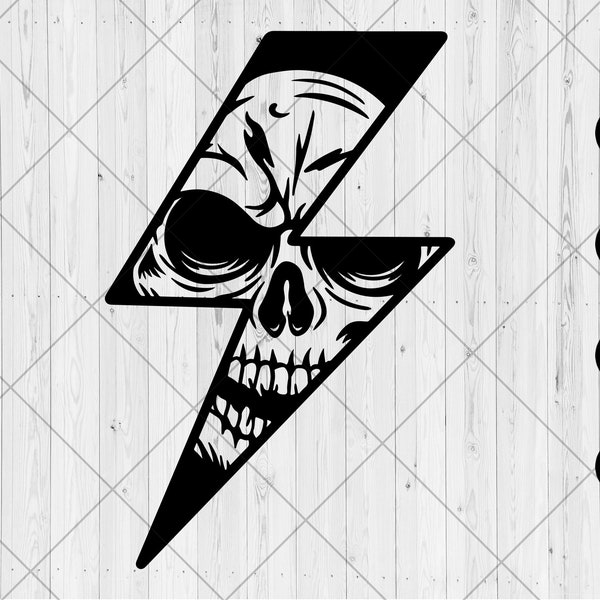 Skull With Lightning Bolt Svg - Etsy