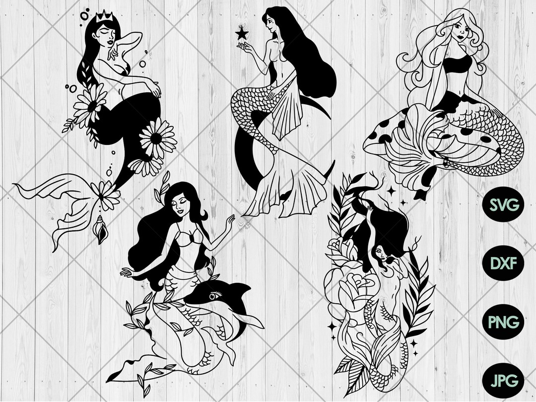 Mermaid Svg Bundle, Mermaids Svg, Dxf, Png, Jpg, Floral Mermaid Svg ...