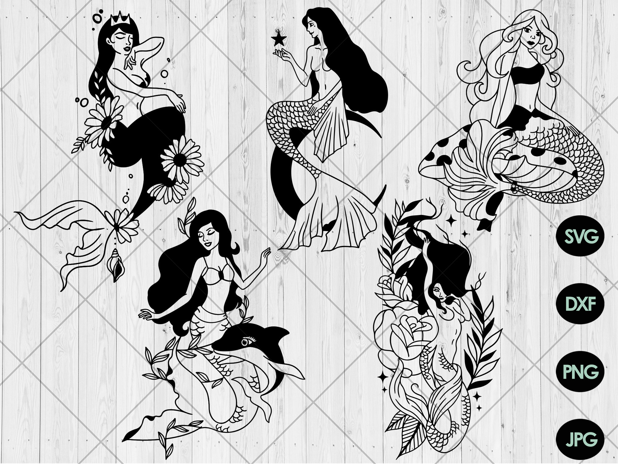 Mermaid Svg Bundle Mermaids Svg Dxf Png Jpg Floral - Etsy Canada