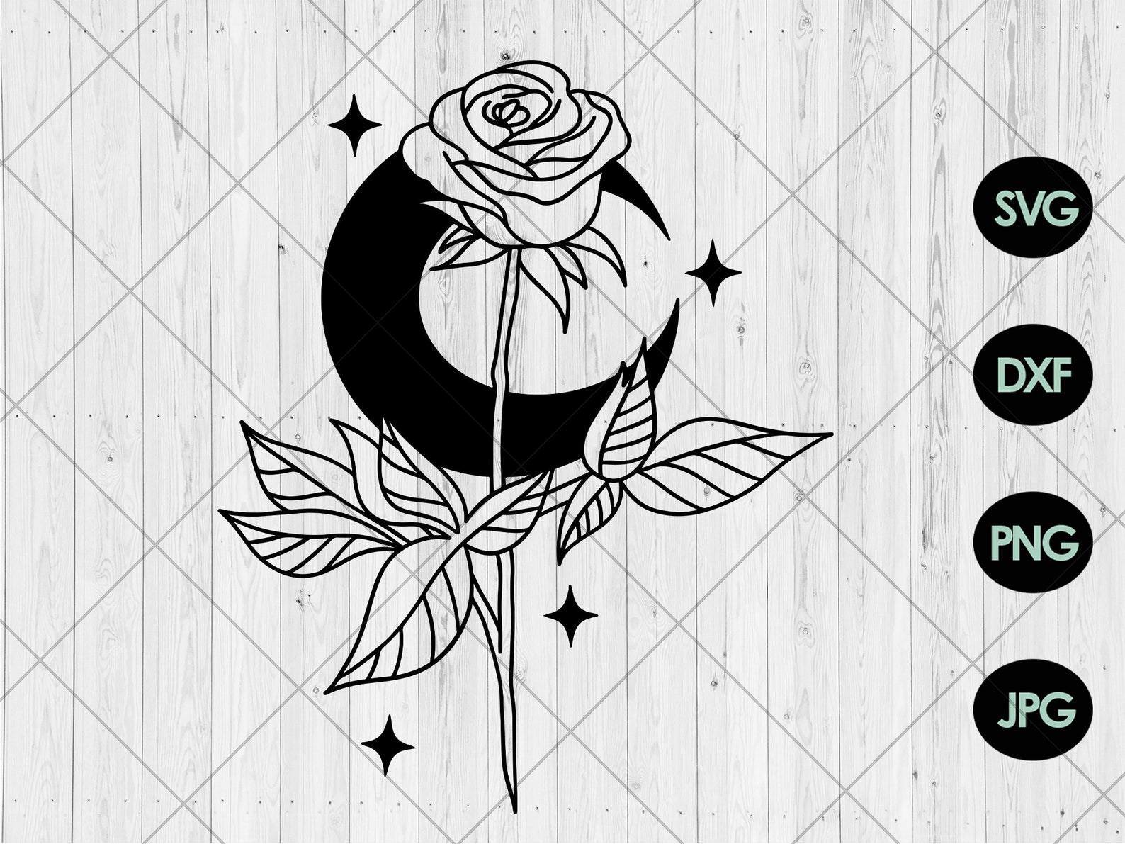 Moon Rose Svg Moon With Flower Svgdxfpngjpg Floral Moon | Etsy
