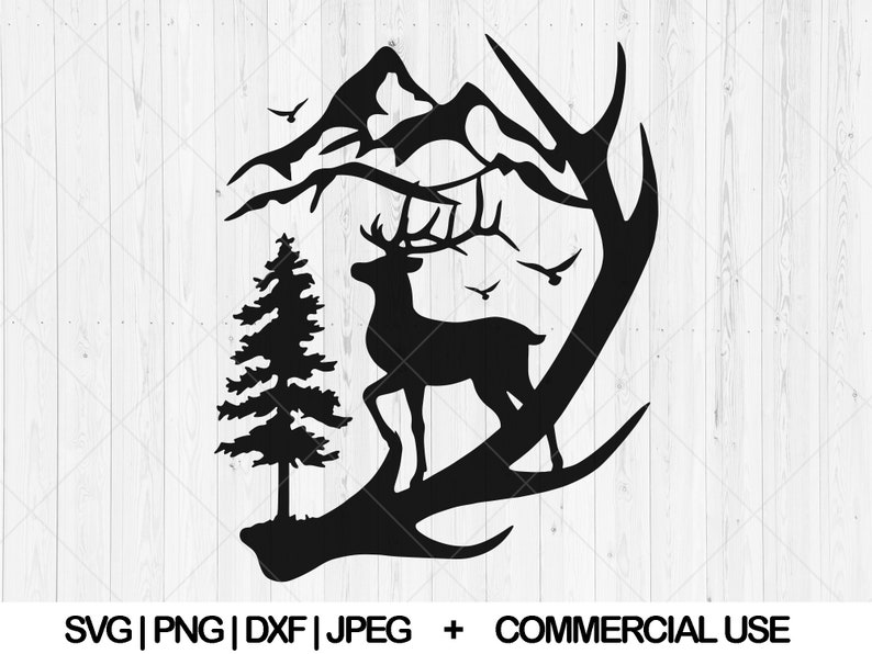 Deer Antler Scene Svg Elk Antler Scene Svg Dxf Png Jpg - Etsy