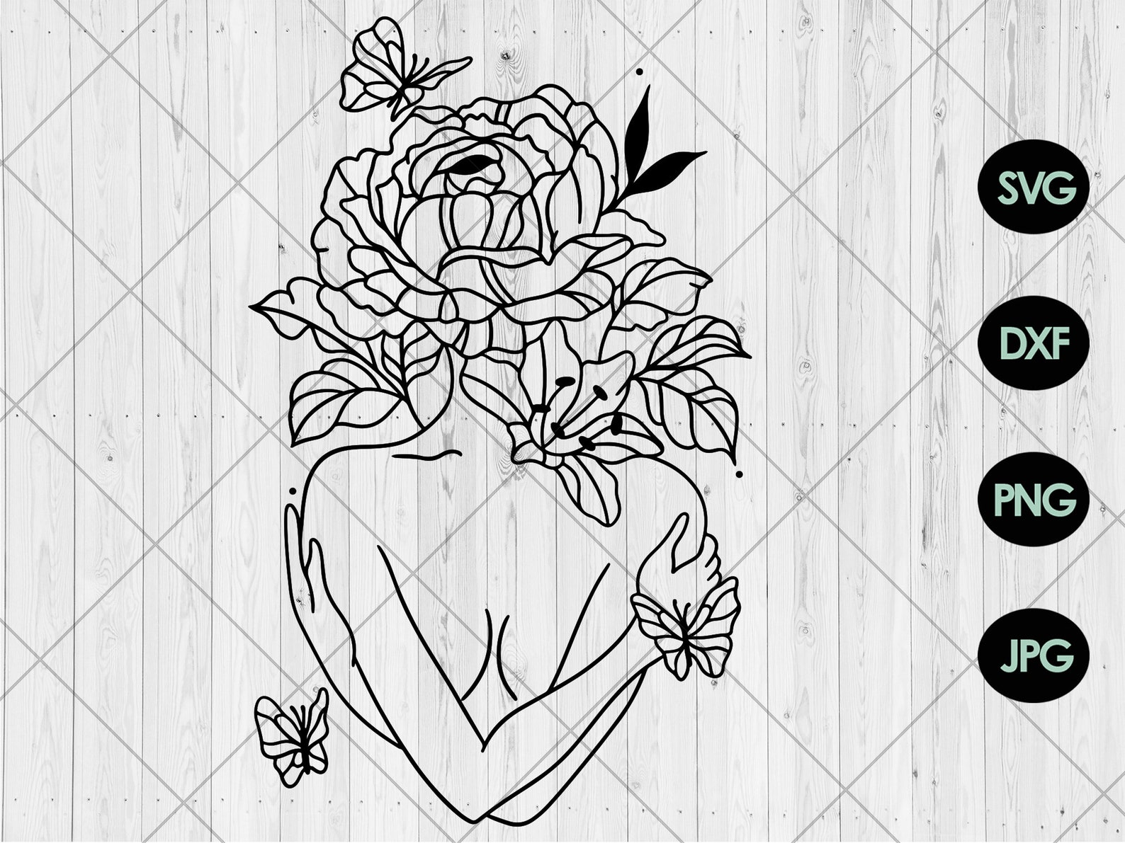 Floral Head Svg Woman Body With Flowers Head Svg Dxf Png | Etsy