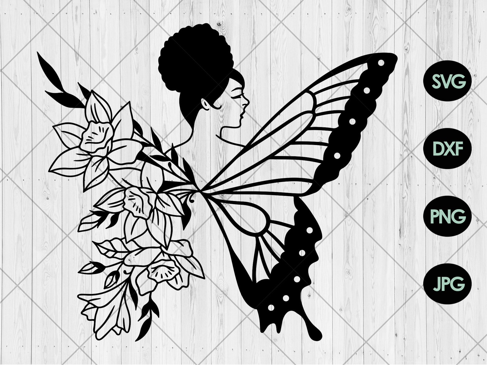 Floral Butterfly Girl Svg Flowers Butterfly Woman Svg Dxf | Etsy