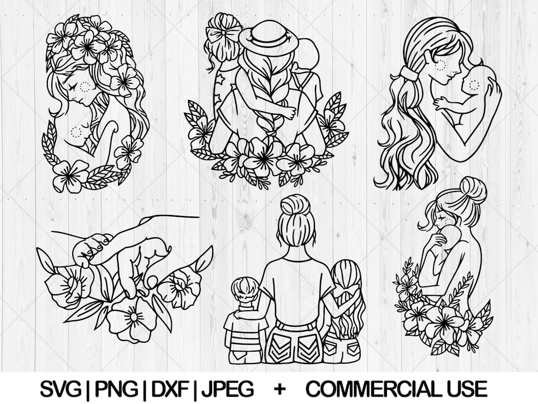 Mom and Child Svg Bundle, Mother Hugging Baby Svg, Png, Pdf, Jpg ...