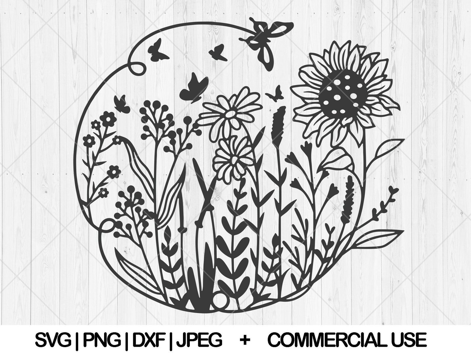 Wildflower Butterfly Svg Wildflowers Svg Dxf Png Jpg - Etsy