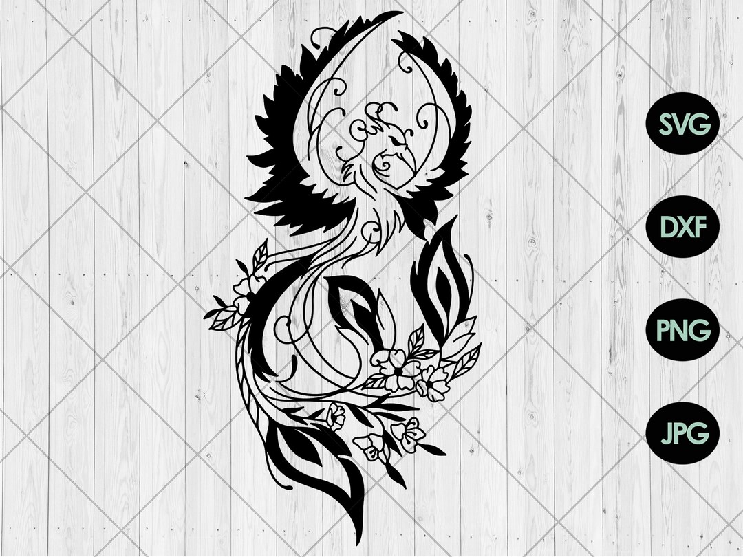 Phoenix Svg, Floral Phoenix Svg, Dxf, Png, Jpg, Phoenix With Flowers ...