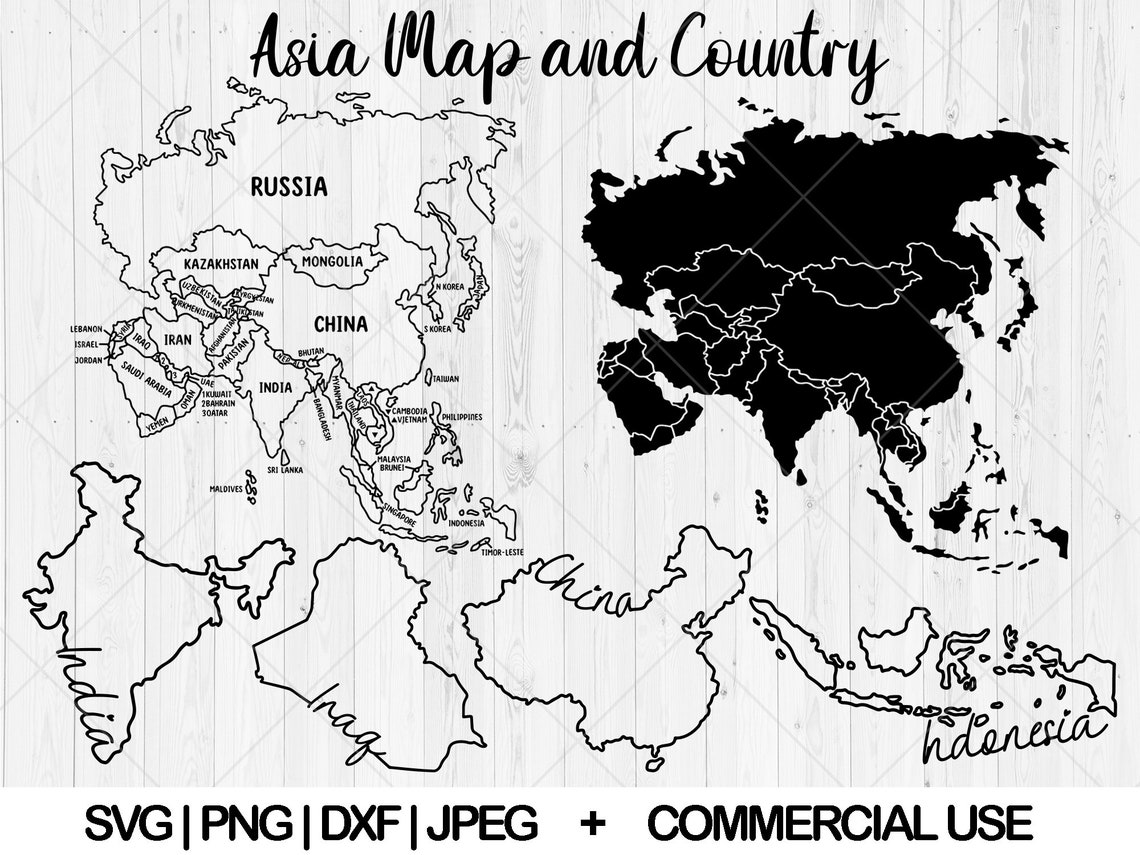 Asia Map Svg, Asia Country Svg, Dxf, Png, Jpg, Pdf, Sale Map Svg ...