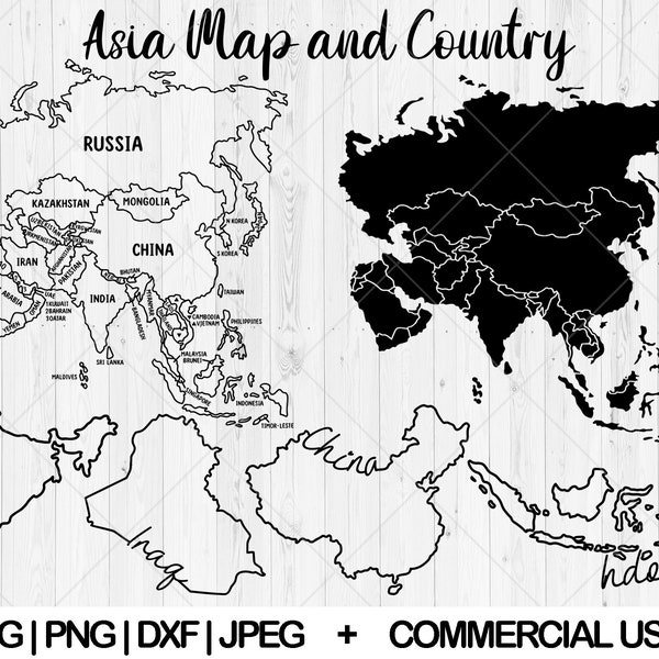 Printable Map of Asia - Etsy