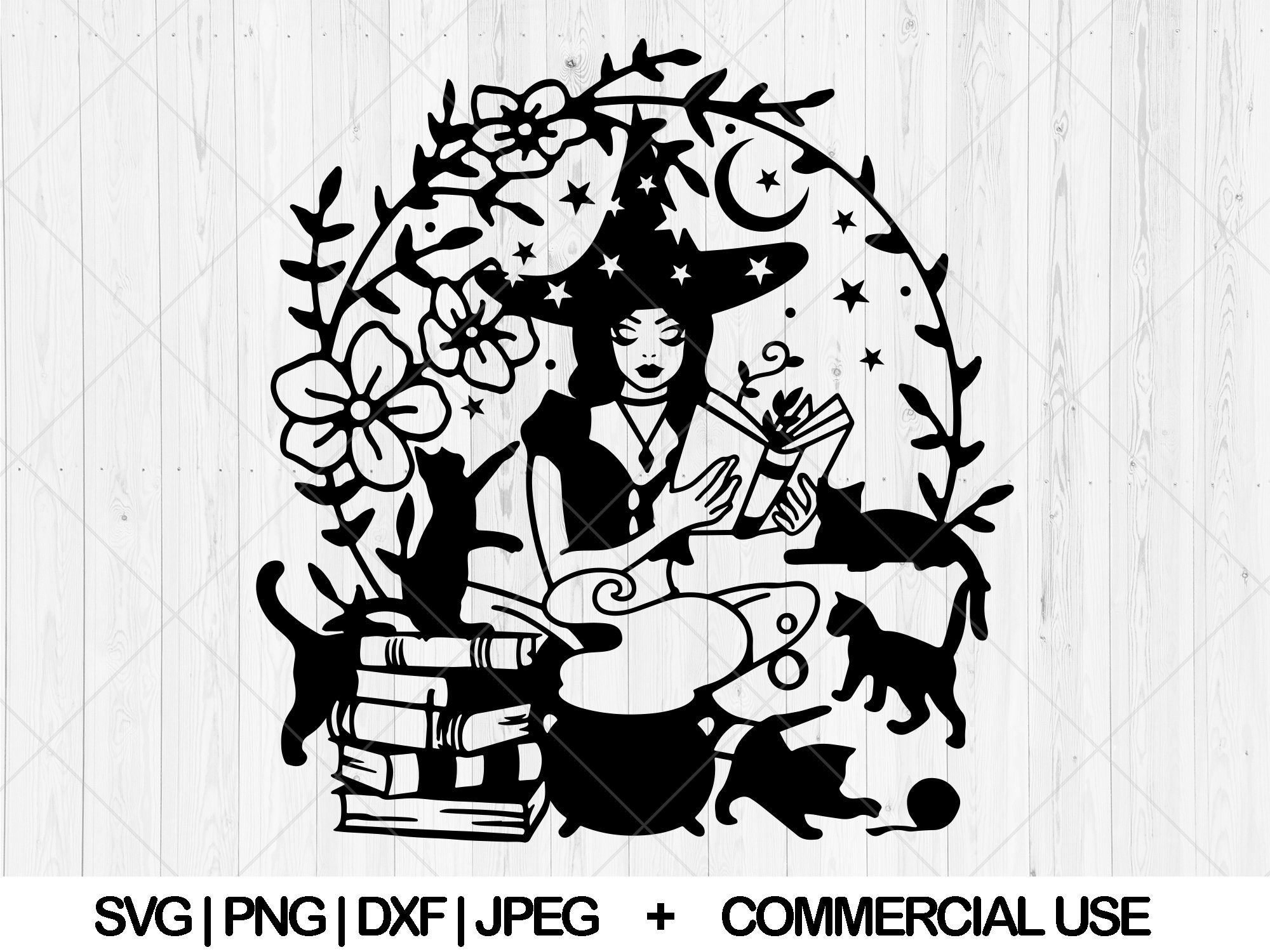 Witch and Black Cat Svg Celestial Witch Svg Png Dxf Jpg - Etsy
