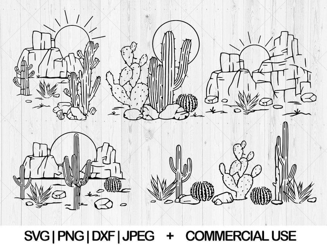 Cactus Scene Svg Bundle, Desert Landscape Svg, Dxf, Png, Jpg, Cactus ...