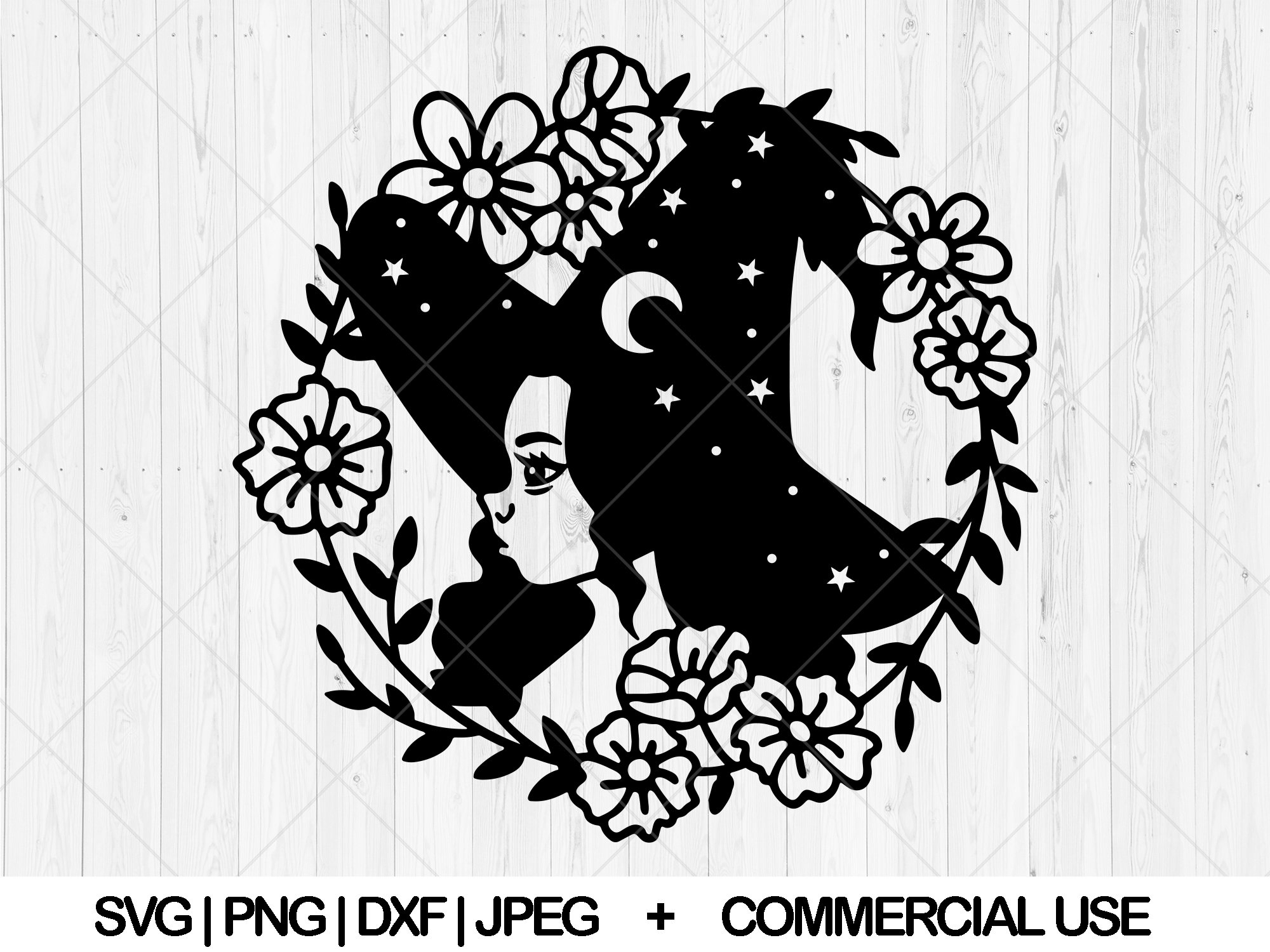 Cabeza de bruja svg, Bruja floral svg, dxf, png, jpg, Brujería svg ...