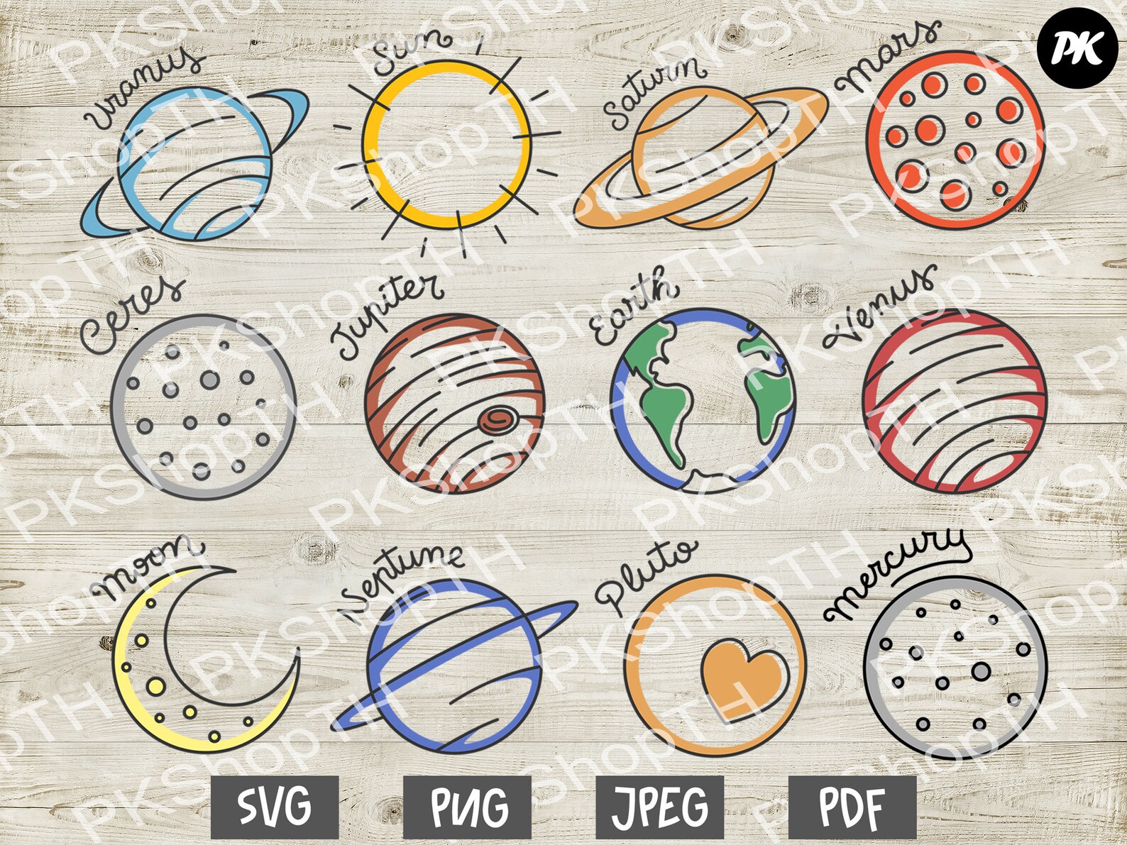 Planet svg bundle Solar System planets svg Cute hand drawn | Etsy