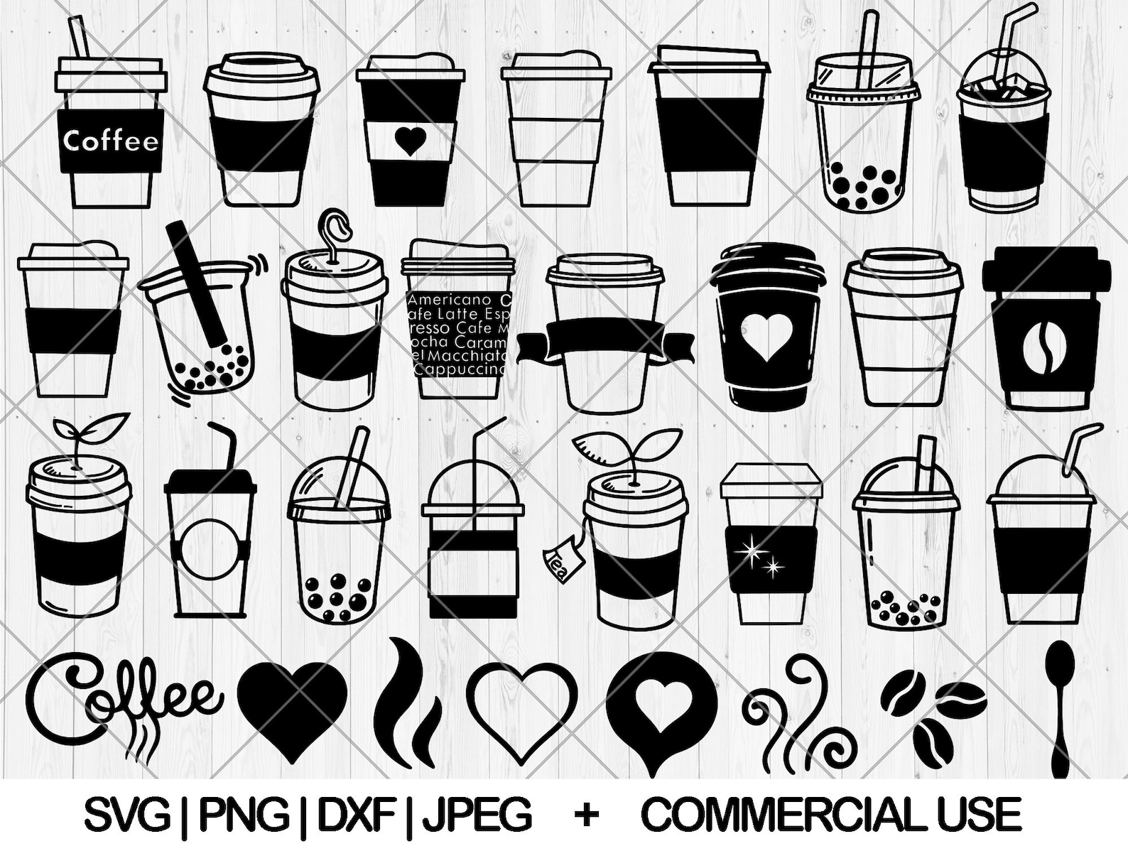 Takeaway Coffee Cup and Bubble Tea Svg Bundle, to Go Cups Svg, Dxf, Png ...