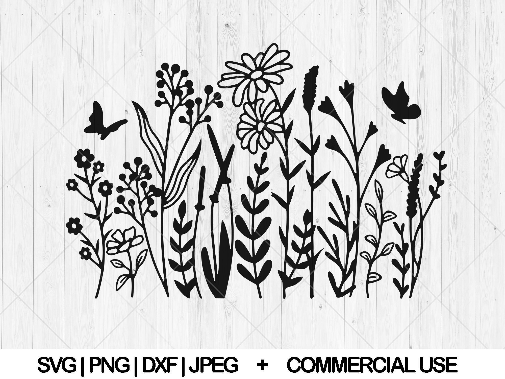 Wildflower Svg Bundle, Flower Meadow Svg, Dxf, Png, Jpg, Wildflowers ...