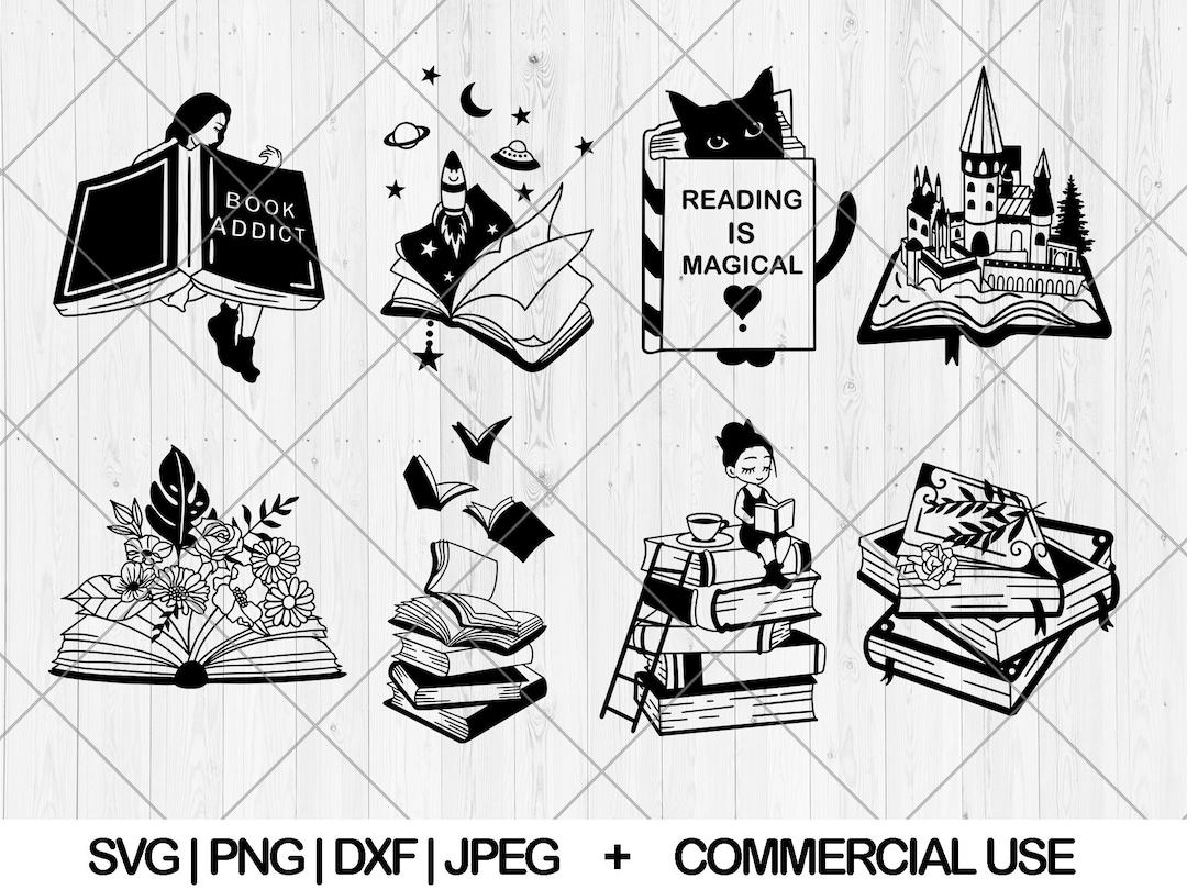Book Art Svg Bundle, Book Lover Bookish Svg, Dxf, Png, Jpg, Cute Floral ...