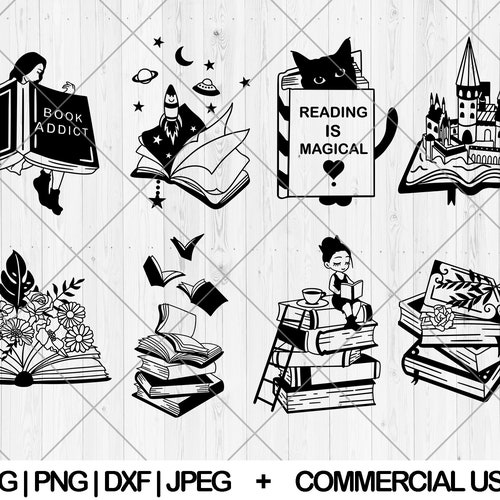 Book Art Svg Bundle Book Lover Bookish Svg Dxf Png Jpg - Etsy