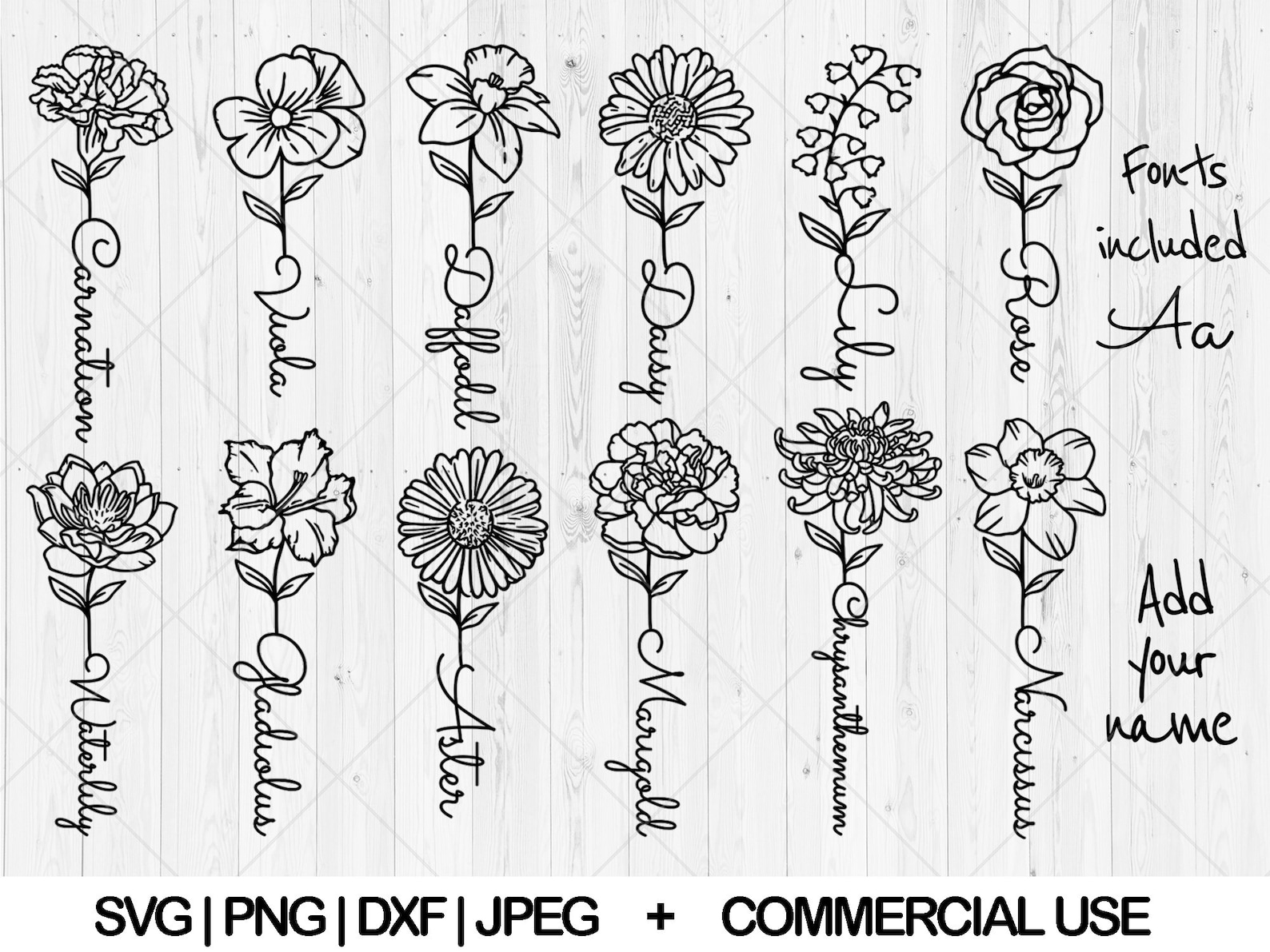 Birth Month Flowers Svg, Birth Flowers Name Svg, Dxf, Png, Jpg, Flower ...