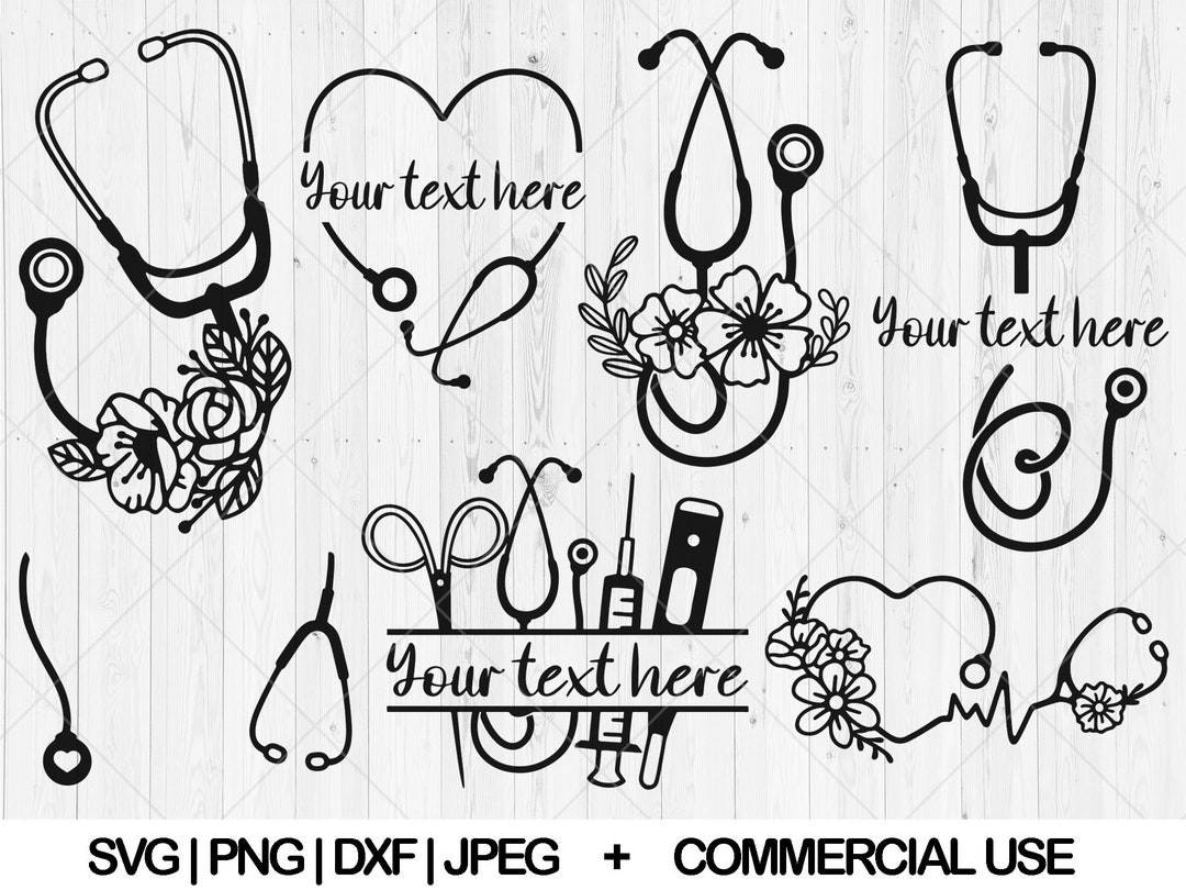 Stethoscope Svg Bundle, Floral Stethoscope Svg, Dxf, Png, Jpg, Heart ...