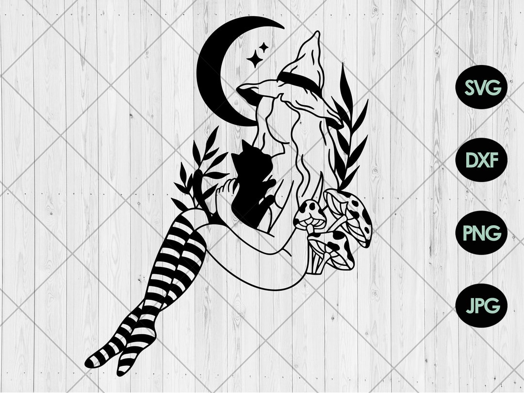 Cute Witchy Svg, Witchy Woman Svg, Dxf, Png, Jpg, Witch Holding Black ...